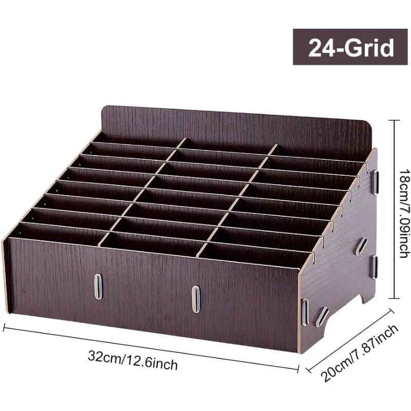 Черный Деревянный Ящик Для Хранения С 24 Отделениями Для Мобильных Телефонов, Настольный Органайзер Для Офиса И Школы