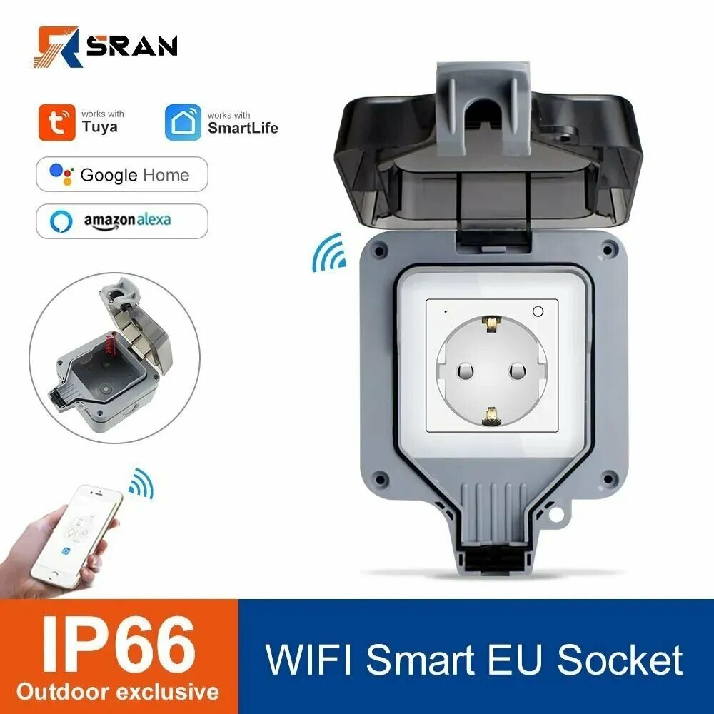 Умная водонепроницаемая уличная розетка с WiFi и защитой IP66