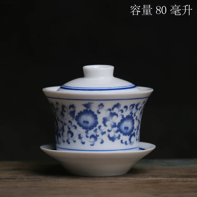 Мини-чайник Чжоучжоу с синими цветами для гонфу-чая, двухчашечная вместимость, керамика с высокотемпературной