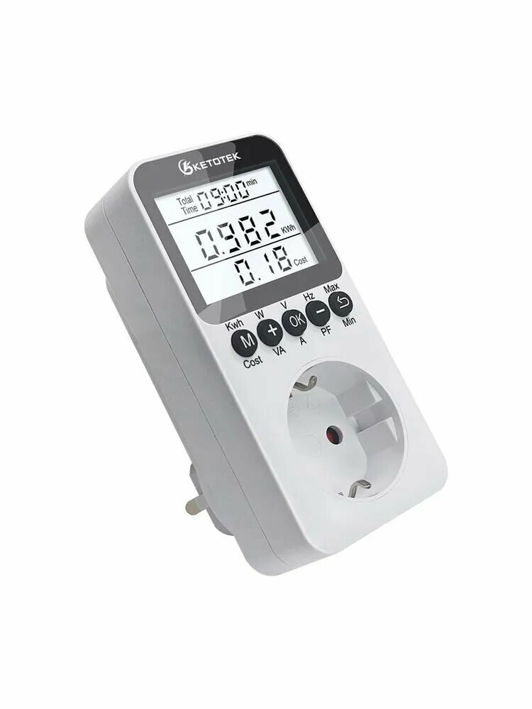 Счетчик электроэнергии KETOTEK Wattmeter, потребляемая мощность с ЖК-дисплеем с подсветкой, защита от перегрузки потребляемой мощности 3680 Вт