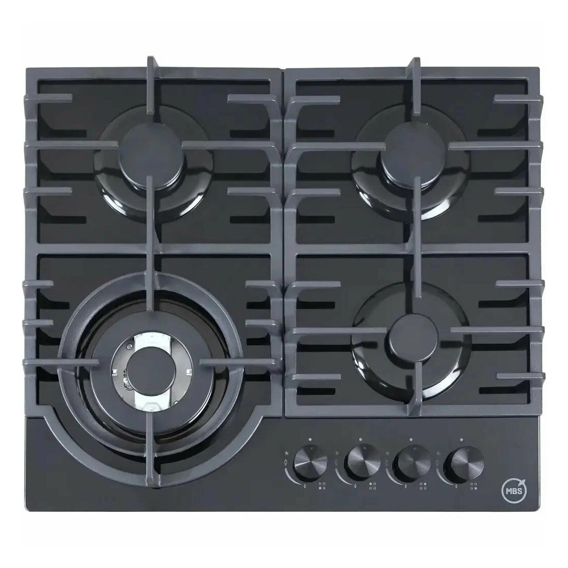 Варочная панель газовая MBS PG-612 BL, 4 конфорки, газ-контроль, конфорка WOK, закалённое стекло, черный