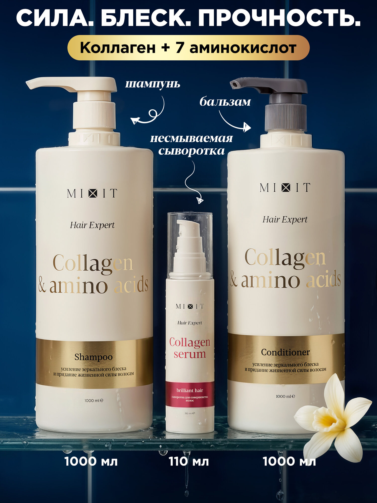 MIXIT Подарочный набор косметики для волос шампунь бальзам и сыворотка с аминокислотами Hair Expert