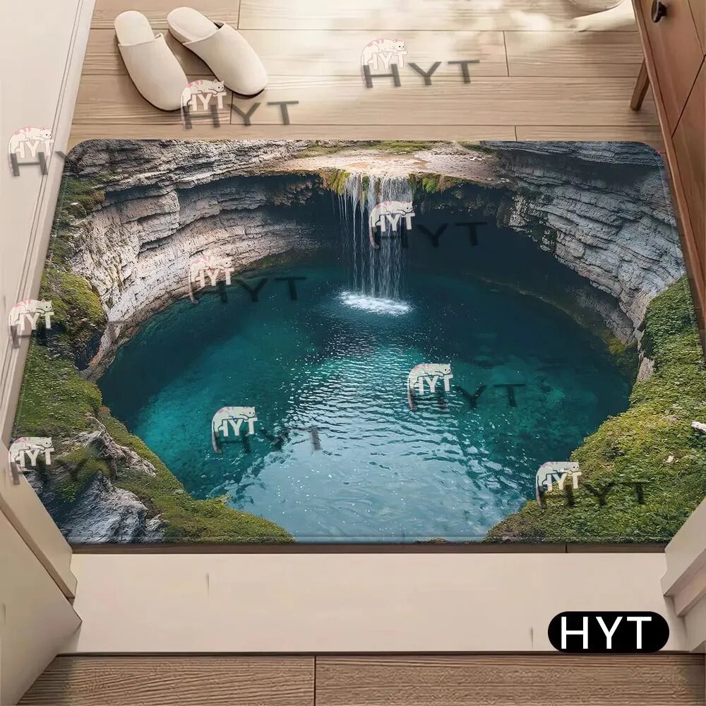 Придверный коврик 40×60 см прямоугольный с принтом водопада, впитывающий ковер для прихожей