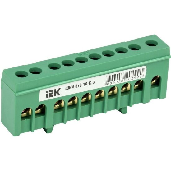 Шина нулевая (кросс-модуль) Iek PE "земля" в корп. изол. на DIN-рейку ШНИ-6х9-10-К-З, YNN10-69-10KD-K06