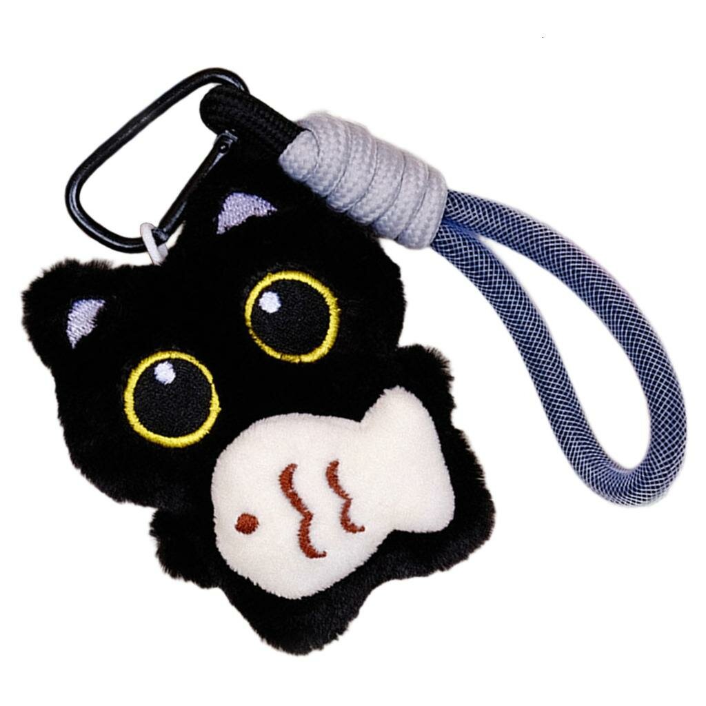 Черный плюшевый брелок с котенком и колокольчиками, Стиль2