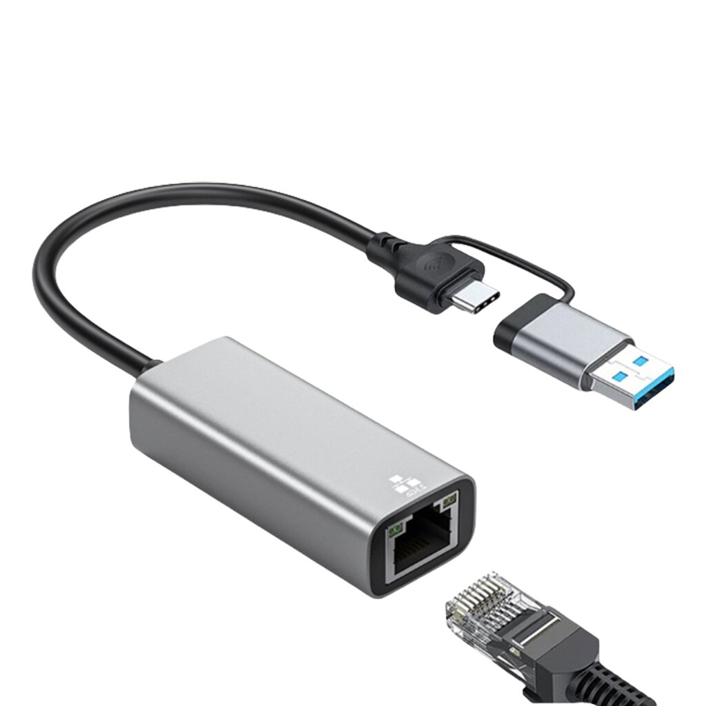 Гигабитный сетевой адаптер с двумя головками USB C/USB A к сетевому порту RJ45 - 2500 Мбит/с