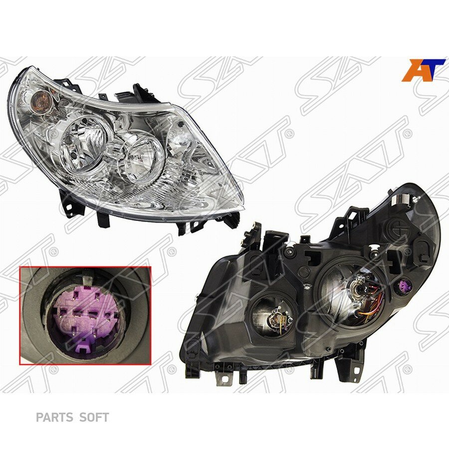 Фара CITROEN JUMPER/FIAT DUCATO/PEUGEOT BOXER 06-14 RH c электрокорректором 8 контактов (фиолетовый SAT ST5521124RLDEM2 от официального дистрибьютора, SAT, артикул ST5521124RLDEM2