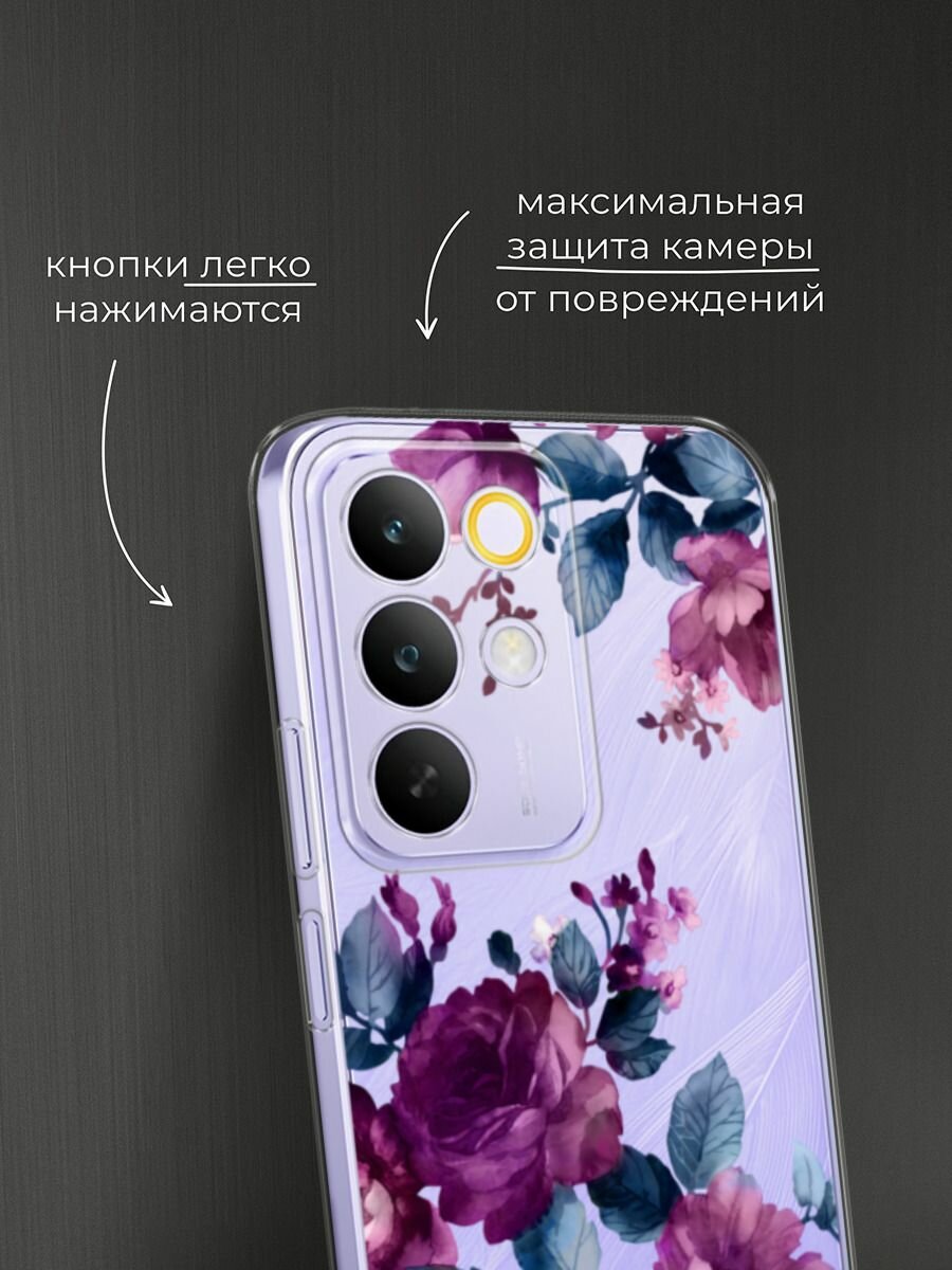 Чехол на Realme C85 / Реалми C85 с принтом Purple Blossoms, прозрачный — фото 1