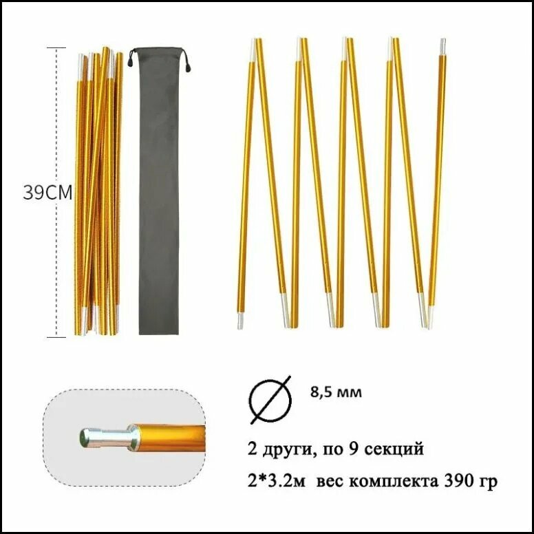 Алюминиевая дуга 8.5 мм для палатки в эксклюзивном оранжевом исполнении