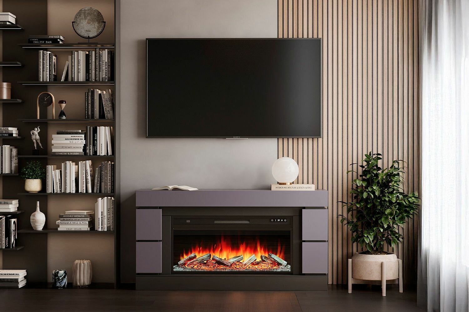 Каминокомплект Royal Flame Modern 42 SFT, 71 139,6 30см, цвет: Серый графит с очагом Vision 42 LOG LED