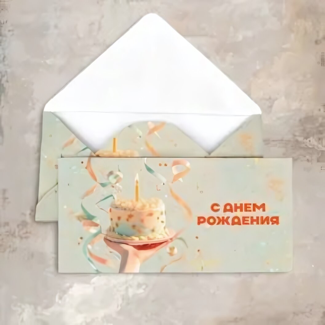 Конверт поздравительный «С днём рождения» Cn353 с открыткой, бумажный, праздничный разноцветный принт