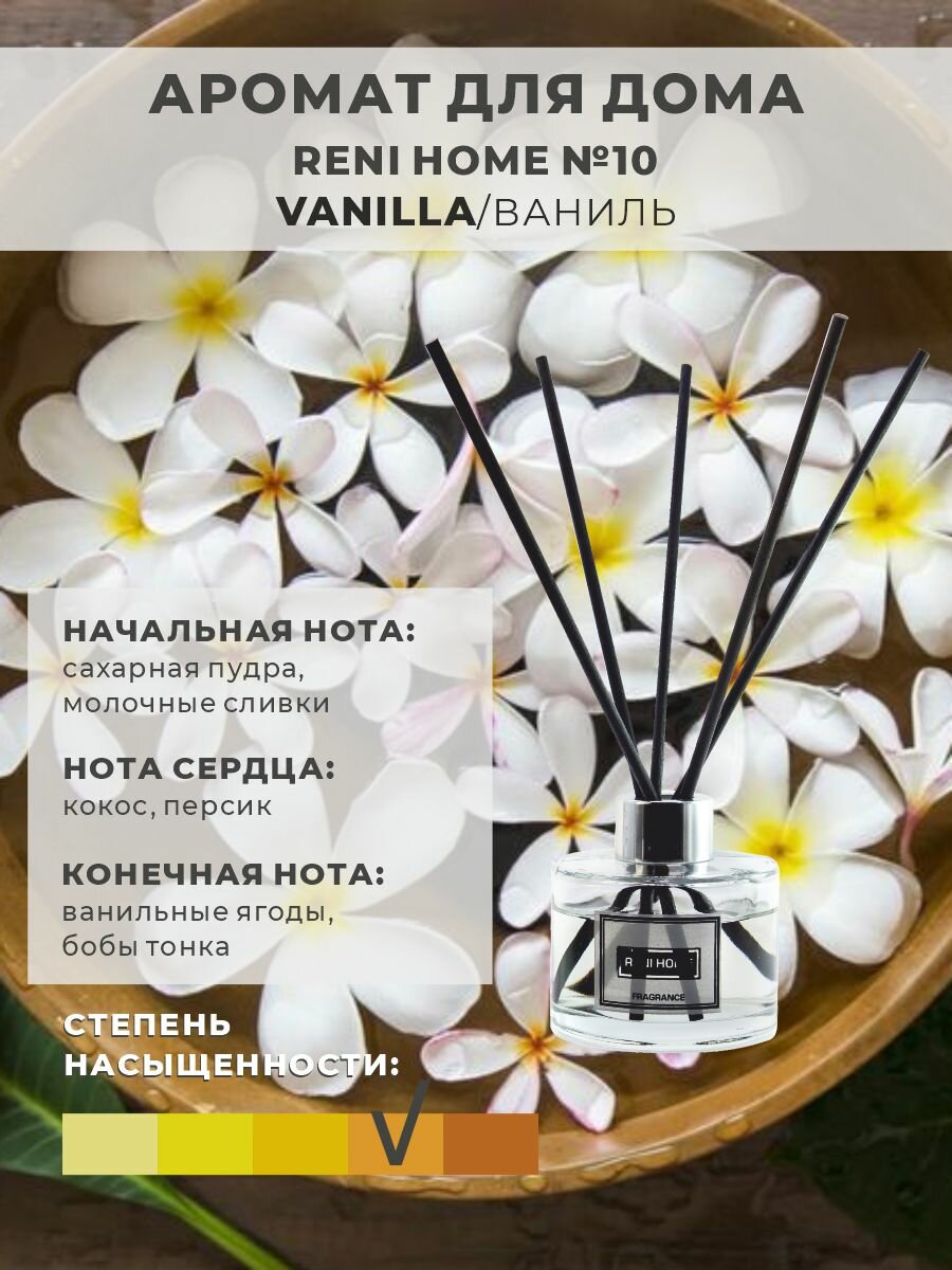 Ароматический диффузор RENI HOME 10 VANILLA / Ваниль (аромат для дома), 100 мл