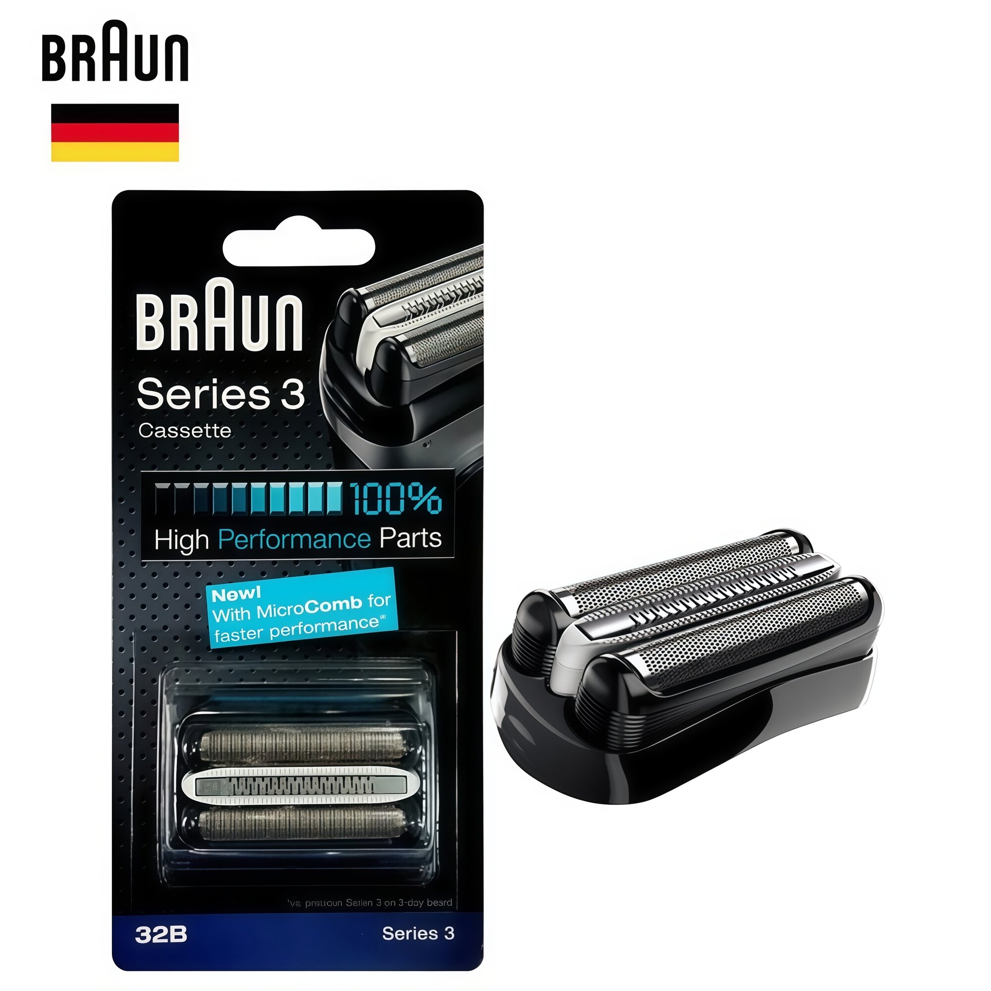 Сменная бритвенная головка для электробритвы Braun Series 3, модель 32B (черная) — 1 шт.