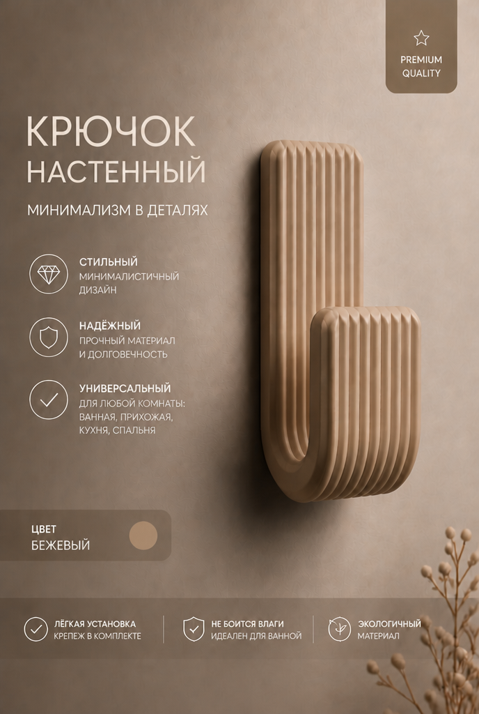 Крючок без сверления (самоклеющийся) 2 штуки для полотенец для ванной и кухни