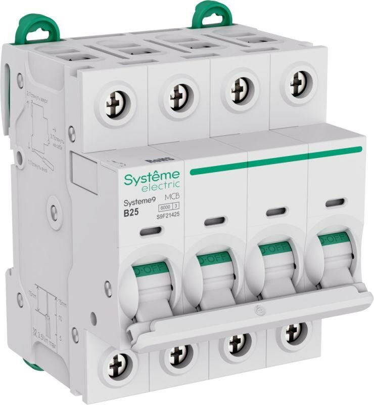 Выключатель автоматический 4п B 25А 6кА Systeme9 400В SE S9F21425