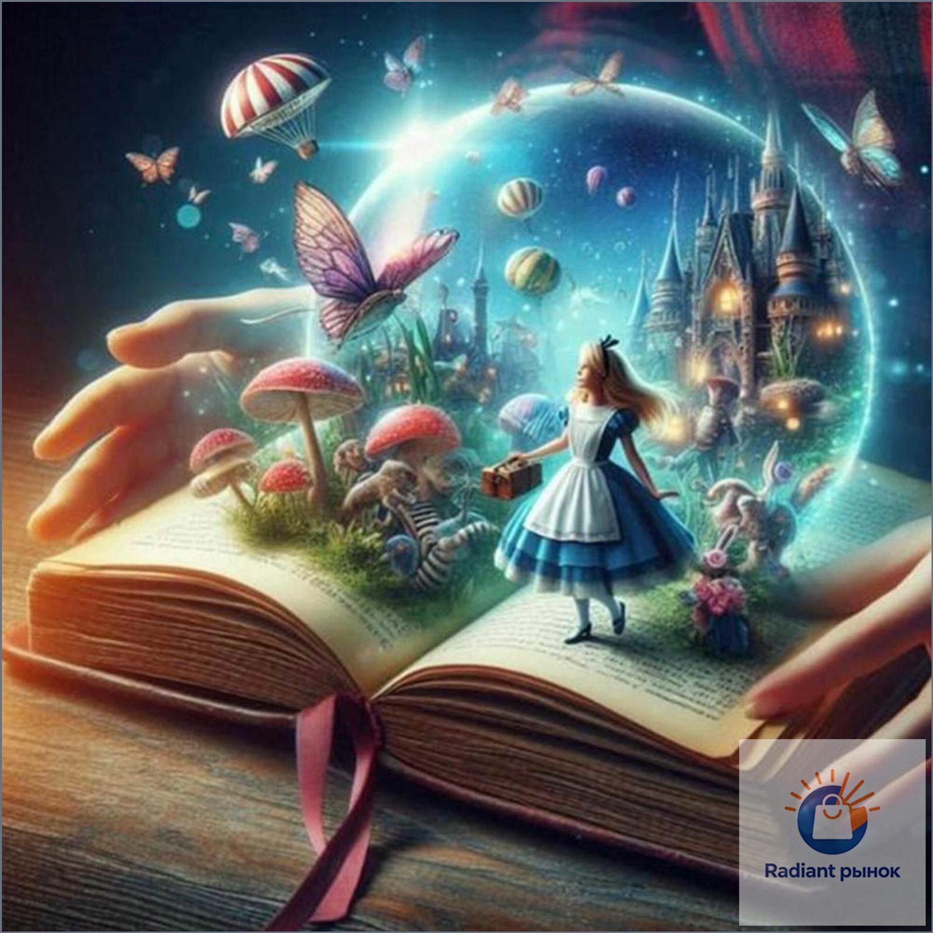 Крестиковый набор Сказки из книг на хлопковой канве 11CT, 50 50 см, с печатным рисунком