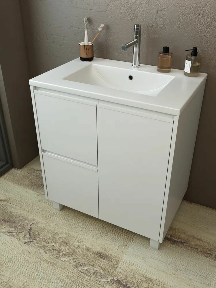 Тумба "Вега 70" напольная, белая, с умывальником Вега 70 с ящиками