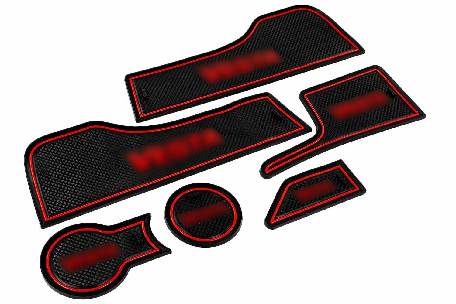Комплект силиконовых черно-красных ковриков панели приборов и консоли для Лада Веста 2015-2022 годов