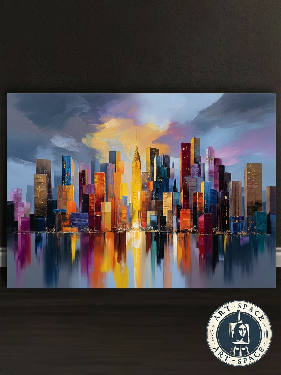 Картина интерьерная на стену горизонтальная - "Город / Пейзаж / Небоскребы" , 60х80 см.