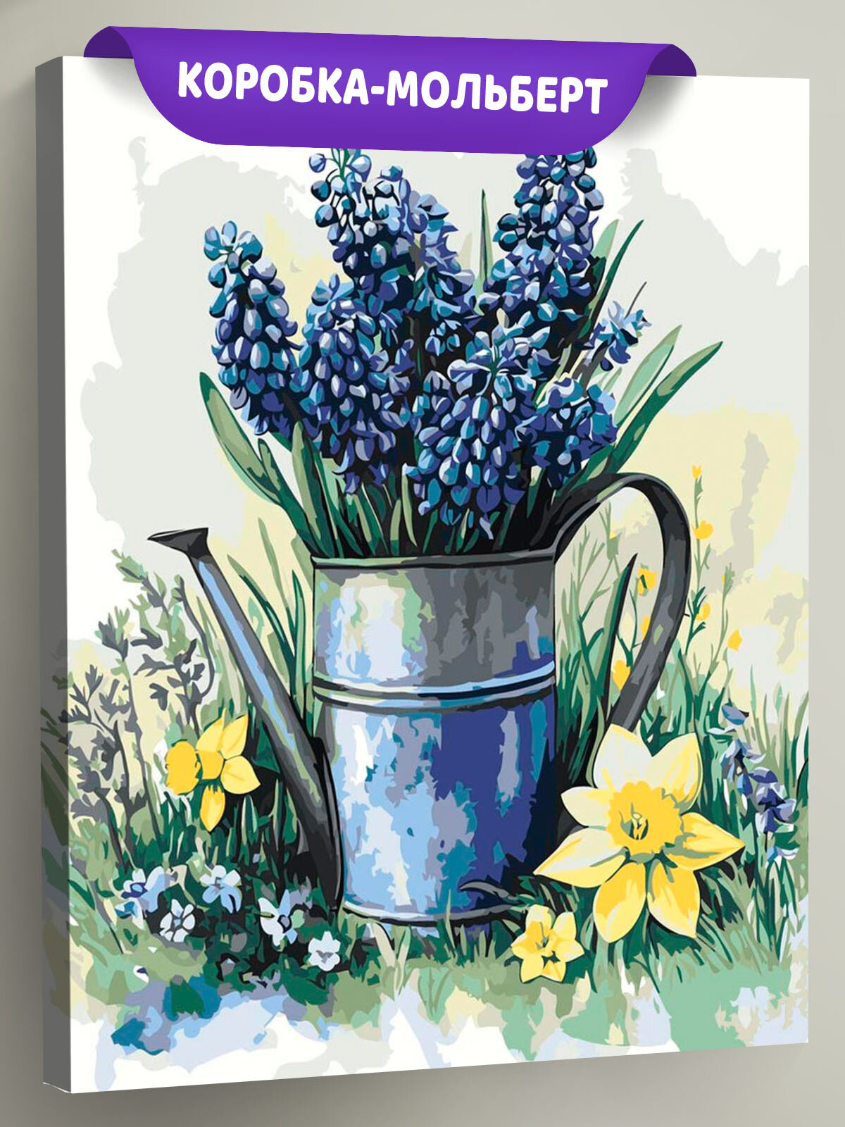 Картина по номерам на холсте с подрамником "Цветы: нарциссы и мускари, весна" Раскраска 40x50 см, Природа, Растения