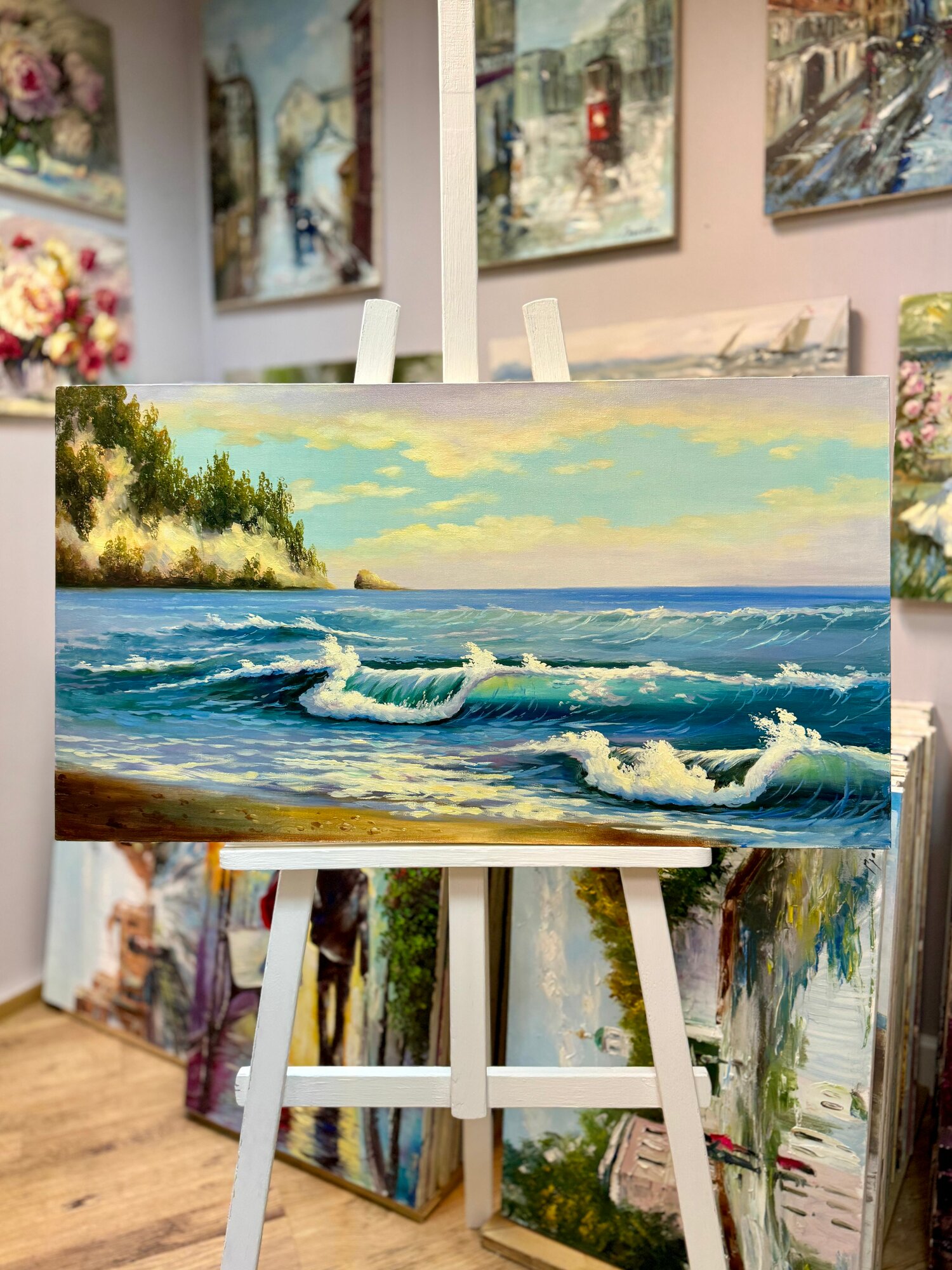 Картина маслом Морской пейзаж, Крым 90x50 см. Художественная мастерская.