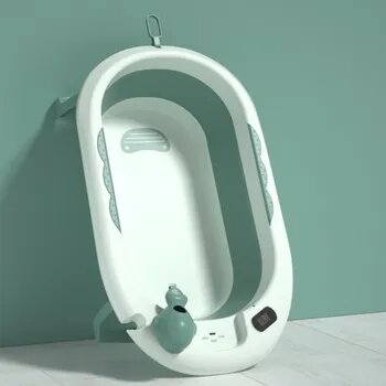 Детская складная ванночка с силиконовыми вставками для ухода за новорожденными, со встроенным термометром для воды и игрушкой, ALEX CARE KIDS, приятный зеленый