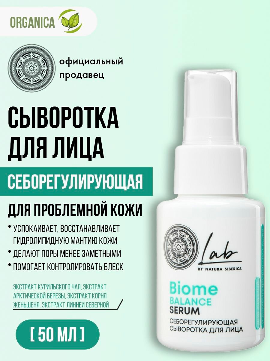 Natura Siberica Lab Biome Сыворотка для лица себорегулирующая от прыщей и постакне с ниацинамидом 50 мл