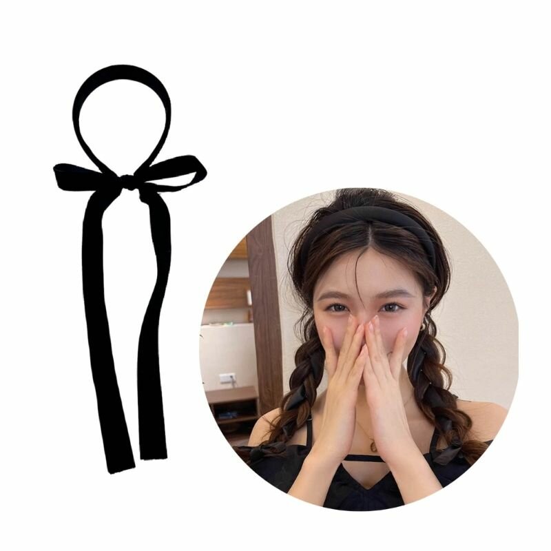 Плетеный ободок с оголовьем-черный