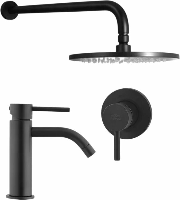 Комплект для ванной Paffoni Light KITLIG011NO071 3 в 1, встраиваемый, с внутренней частью в комплекте, со смесителем, с тропическим душем, латунный, черный, матовый, душевая система