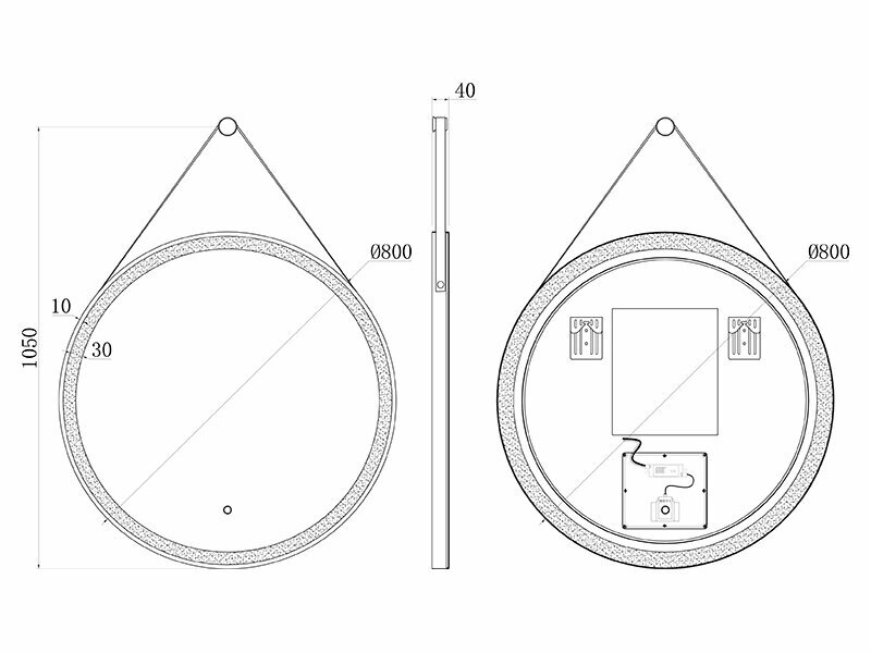 Зеркало c подсветкой на ремне, круглое D - 80 см