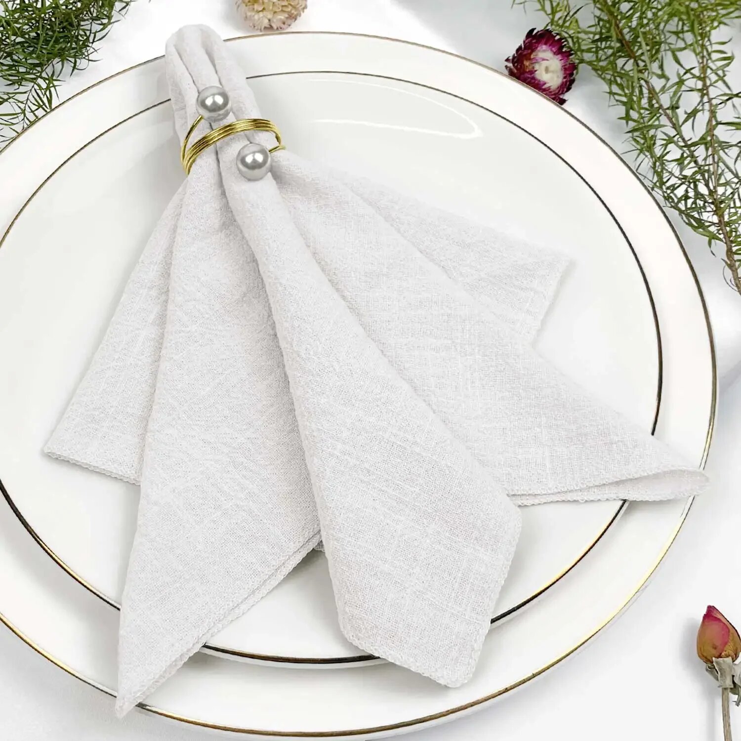 Хлопковые столовые салфетки Boho набор из 6 сиреневых Белый, White