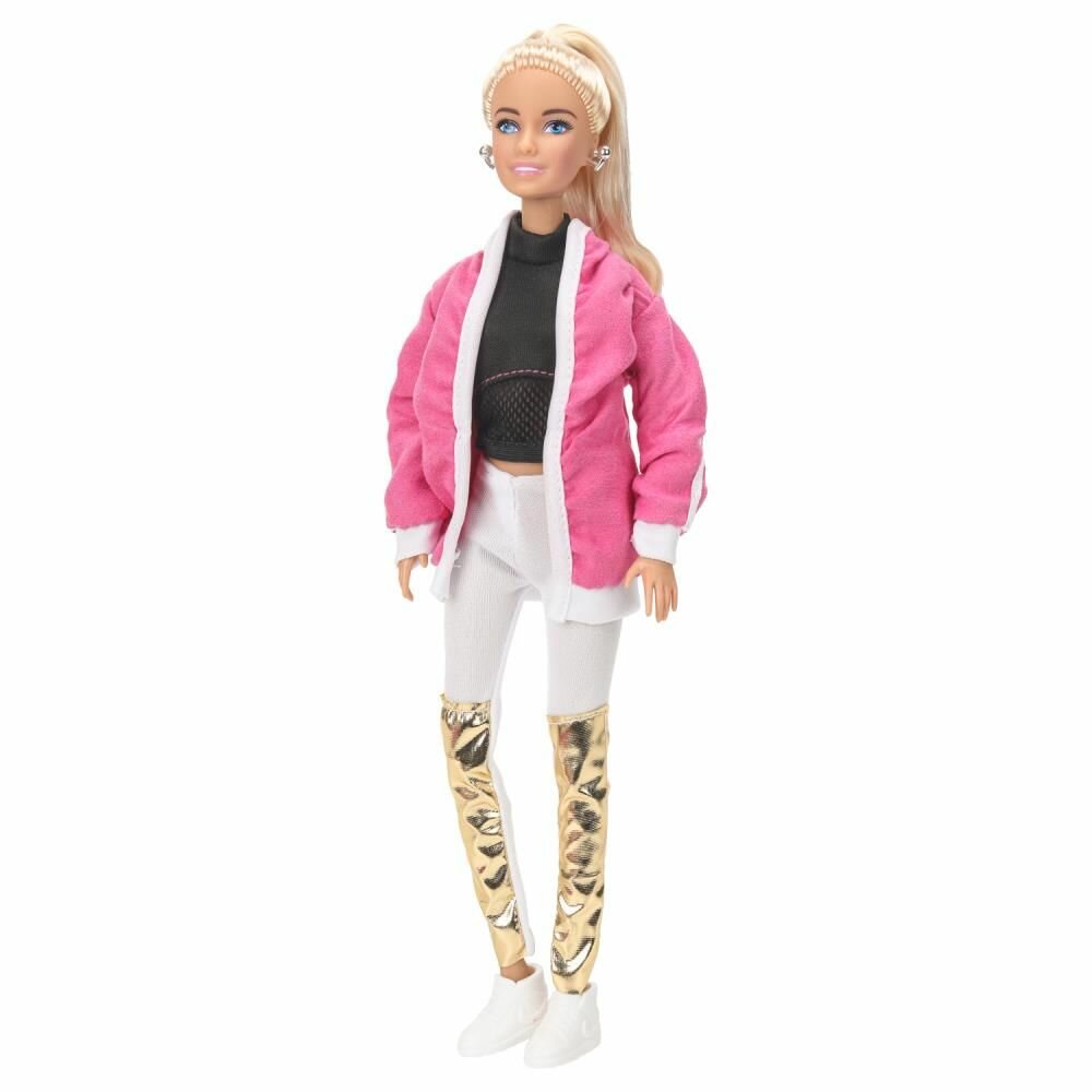 Кукла София, Карапуз, одета в стильную розовую ветровку с белыми элементами