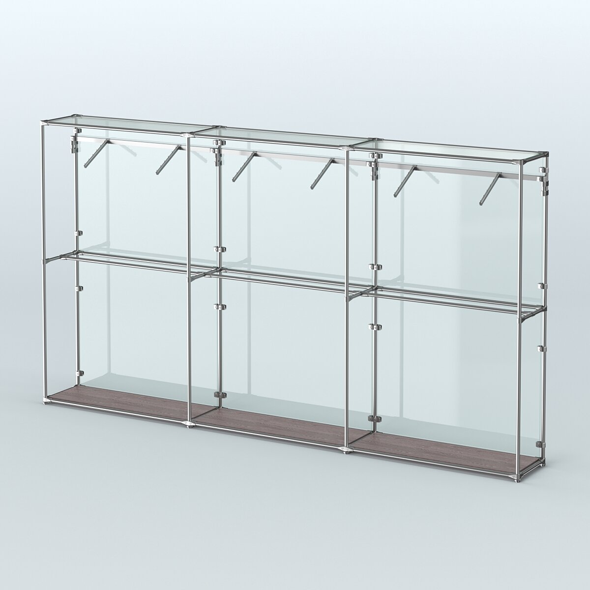 Торговая система хром (задняя стенка - стекло) 3600 мм с поручнями №7, Ясень Анкор темный