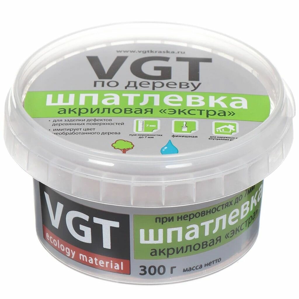 VGT, Шпатлевка по дереву влагостойкая, тонкодисперсная, финишная, дуб, 0.3 кг, Экстра