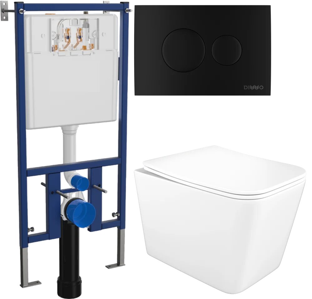 Инсталляция с унитазом комплект 3 в 1 Унитаз подвесной STWORKI Молде S23401WH безободковый, с микролифтом, антивсплеск / Инсталляция DIWO 4501 / Кнопка 7313 цвет матовый черный