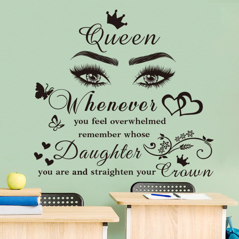 Наклейки на стену с вдохновляющими цитатами, королевская корона, глаза, бабочки, буквы, обои, самоклеящиеся наклейки на стену из ПВХ, съемный мотивирующий декор для спальни, гостиной, класса, комнаты для девочек, украшение для дома