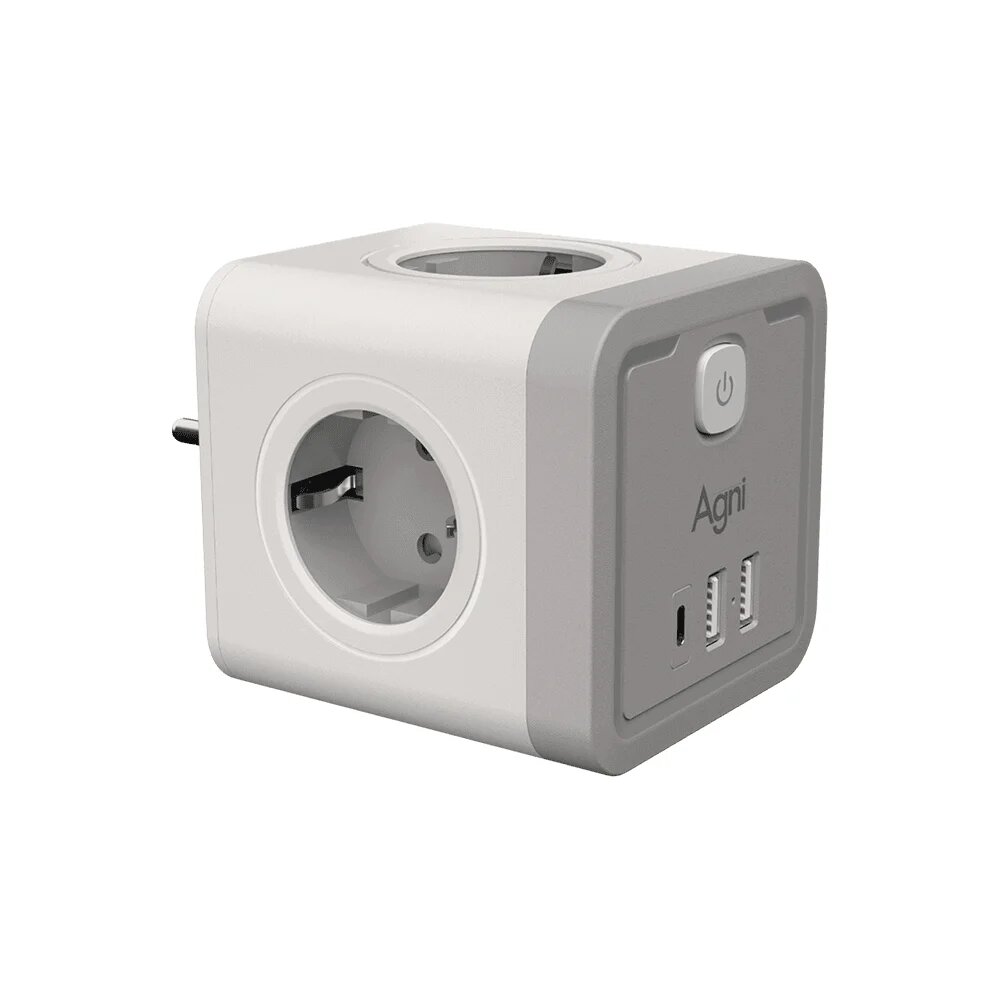 Тройник для розетки AGNI 4 розетки 220 + 2 USB + 1 Type C, белый TP-WJ3U4E-C-white