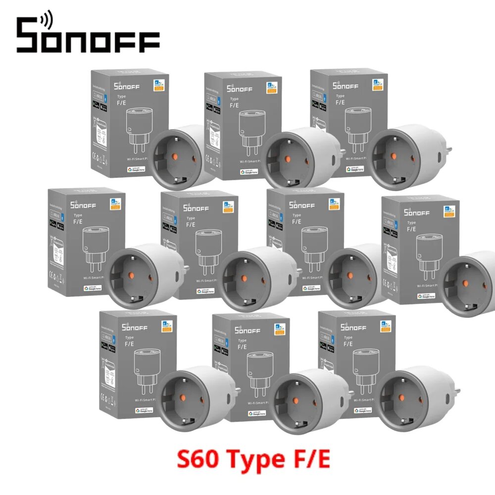 SONOFF S60 Type F/E Wi-Fi розетка, 10 шт.