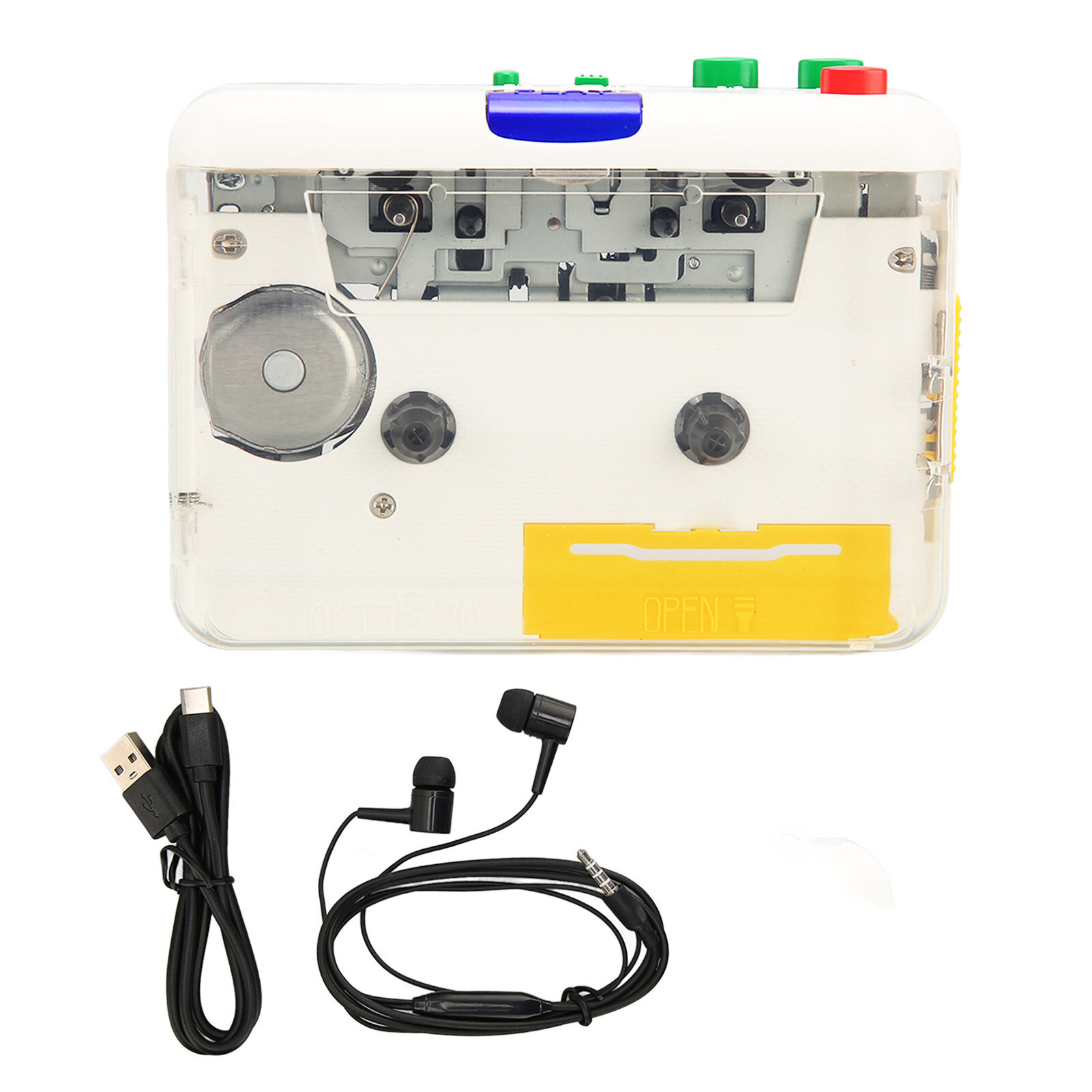 USB -кассета в MP3 -конвертер заглушка и воспроизведение портативного магнитного плеера с 3,5 -миллиметровыми кнопками окрашенных кнопок для ноутбуков