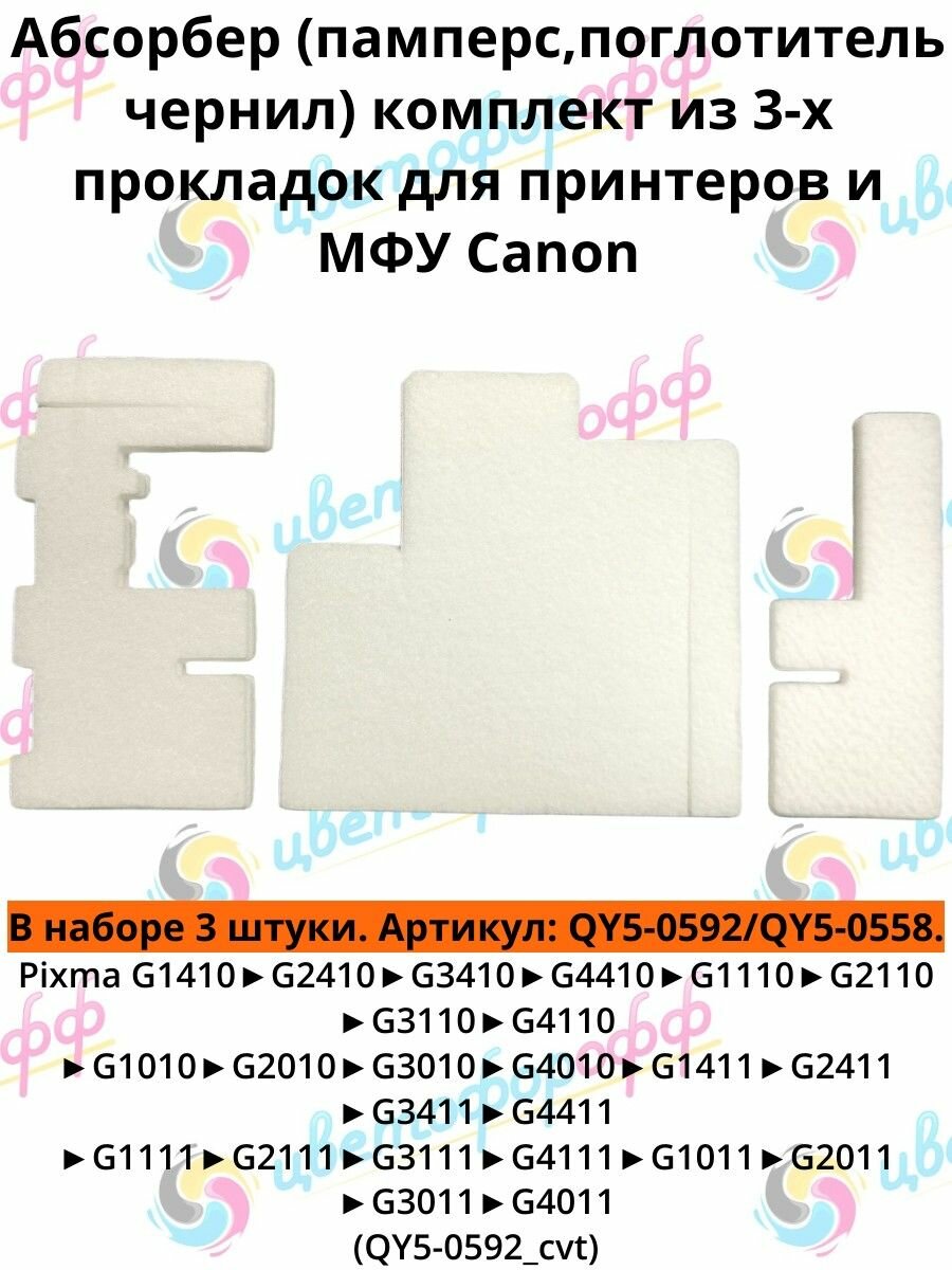 (QY5-0592/QY5-0558) Абсорбер (памперс, поглотитель чернил) комплект из 3х прокладок для Canon G1410 G1411 G2410 G2411 G3410
