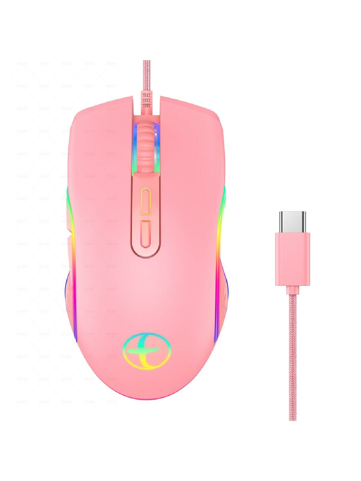 Wired Computer Mice With Type-C 3200DPI for PC Office&Home Braided USB Cable RGB Backlit 7-Buttons Corded Computer Mouse