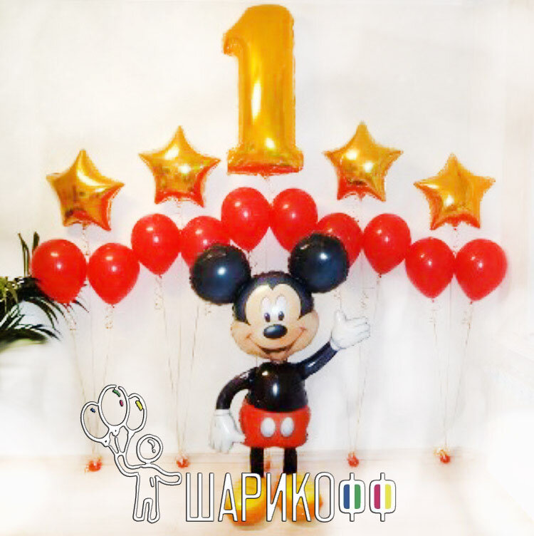 Композиция из шаров на День Рождения с Микки Маусом