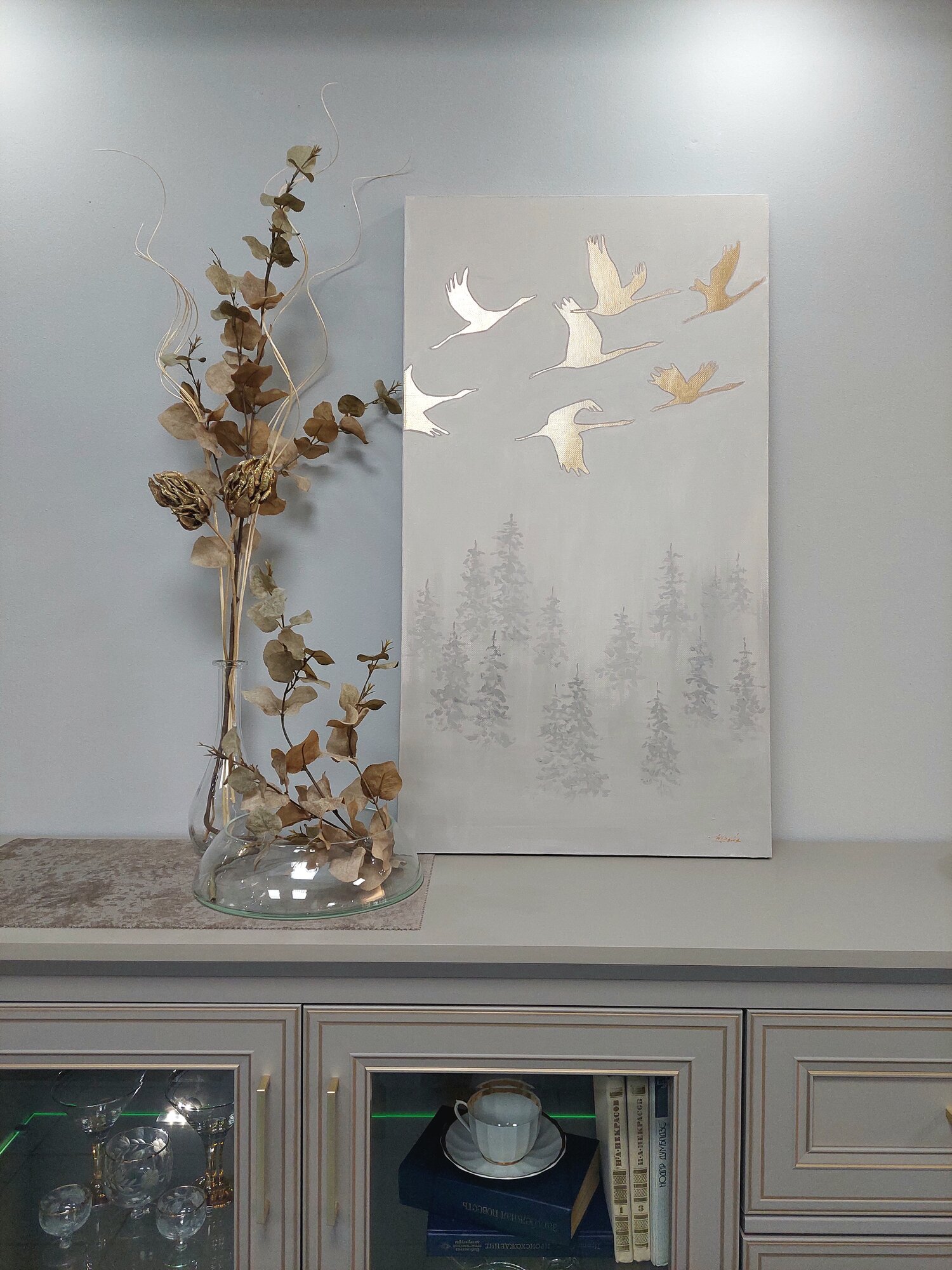 Картина. Татьяна Усова. "Полёт журавлей" ручная работа. Смешанная техника. Без рамки.