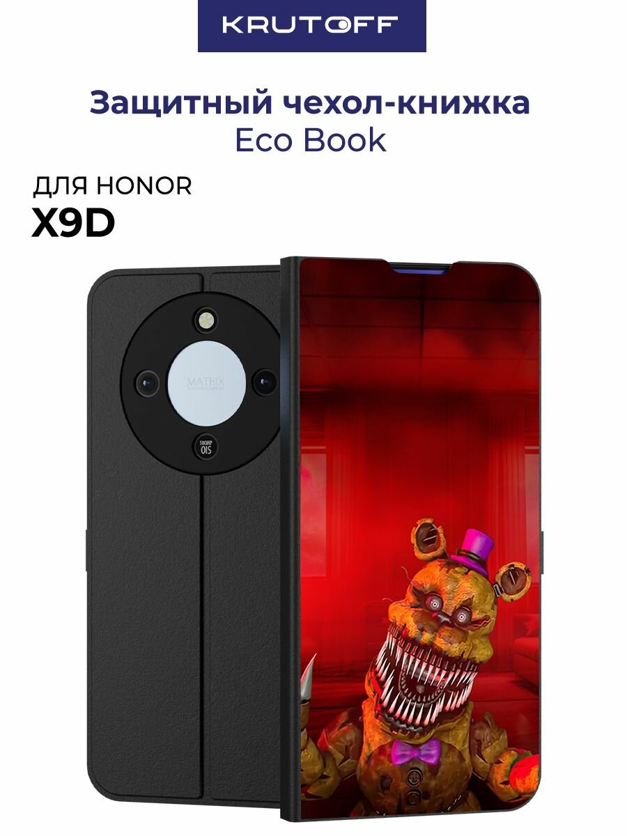 Чехол-книжка Krutoff Eco Book для Honor X9d фнаф - Фредди атакует (черный)