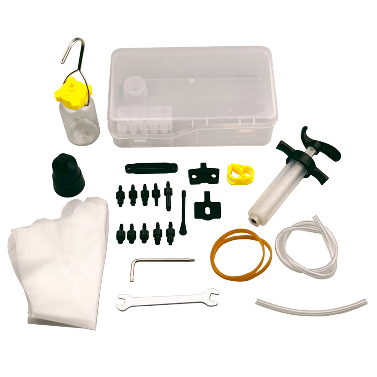 Набор инструментов для ремонта велосипеда. Премиальный комплект для прокачки дисковых тормозов велосипеда. Улучшенные металлические соединители. Универсальный набор для обслуживания гидравлических тормозов.