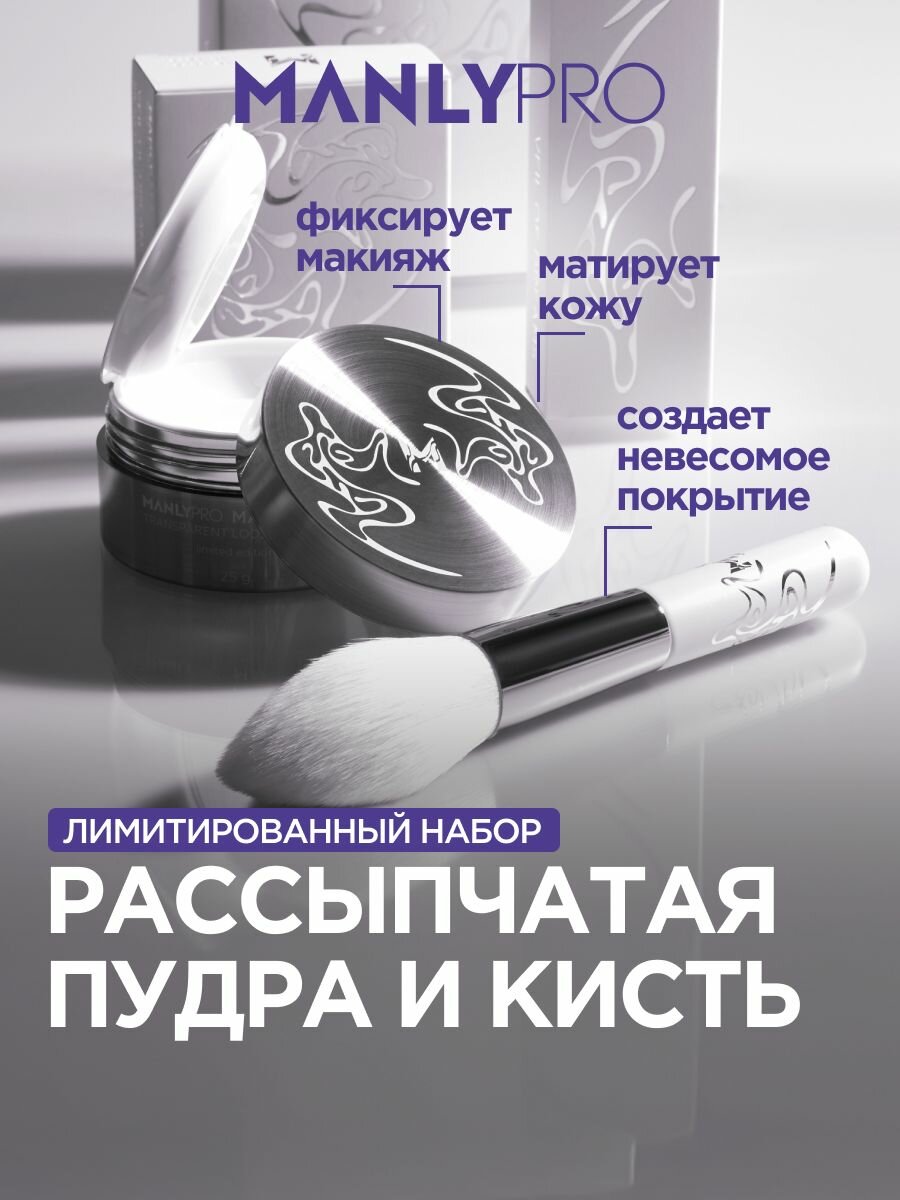 MANLY PRO Пудра для лица матирующая, фиксирующая, прозрачная с кистью, 25 гр