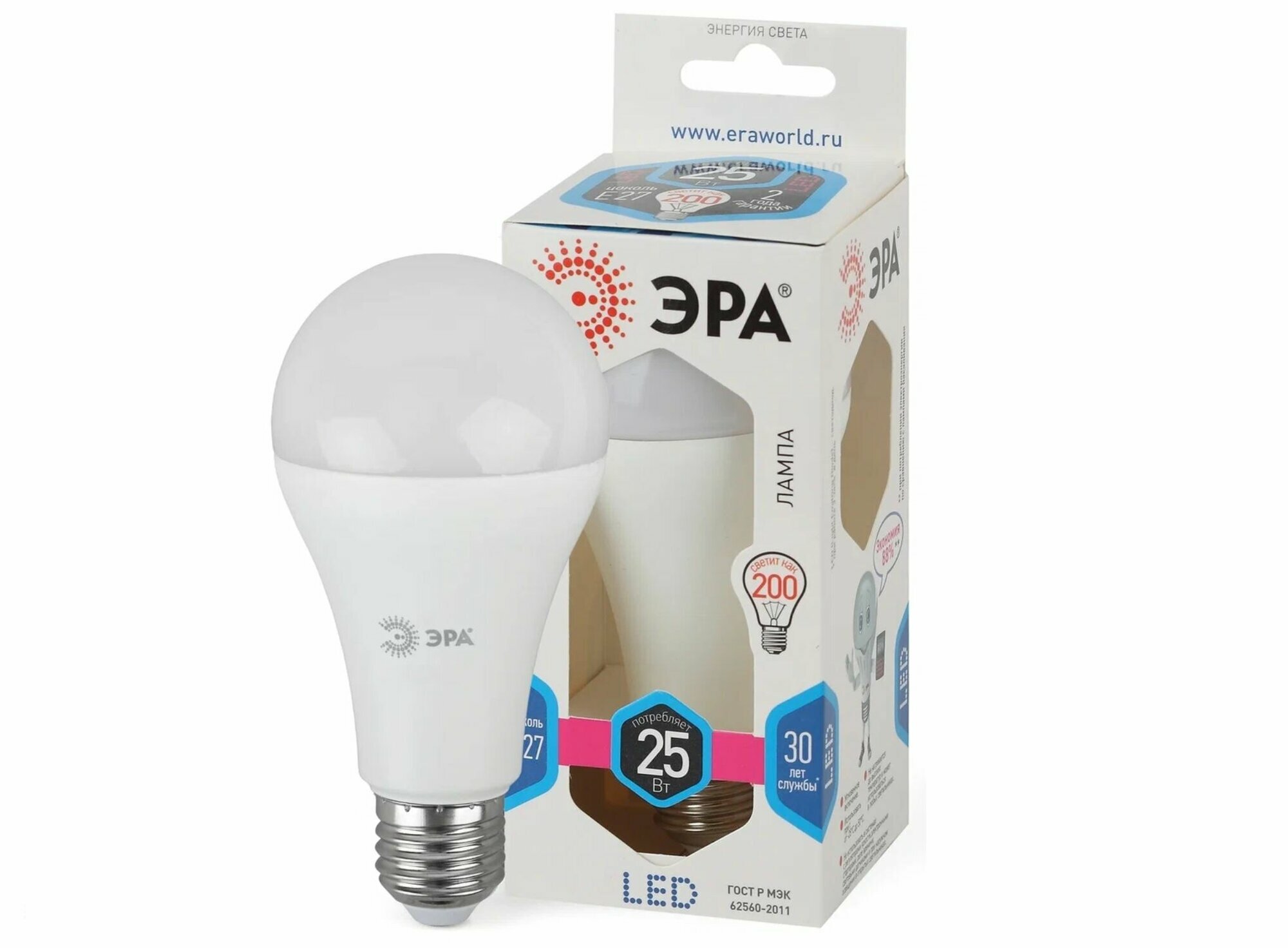 Лампочка ЭРА LED A65-25W-840-E27 (диод, груша, 25Вт, нейтральный белый, E27) 1 шт.