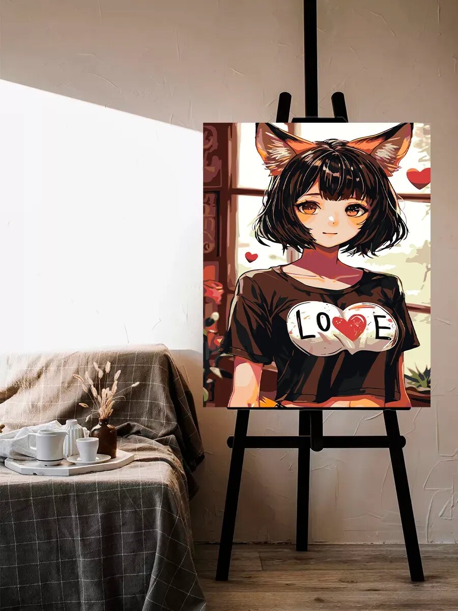 Картина по номерам Аниме Милая Девушка-Кошка