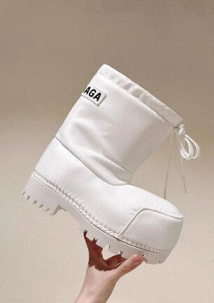 2025 осень-зима, новый стиль, мужские и женские зимние ботинки с завязками на талии, с толстой подошвой, уродливые, милые, теплые, увеличивающие рост, хлопковые ботинки