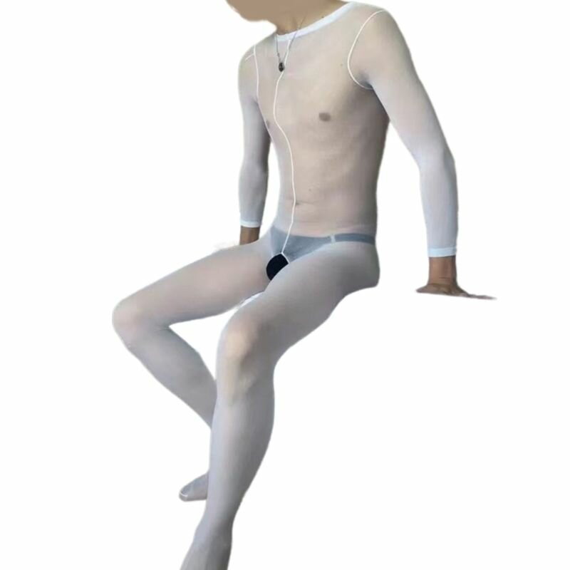 Мужские эротические колготки с открытой промежностью, Белый